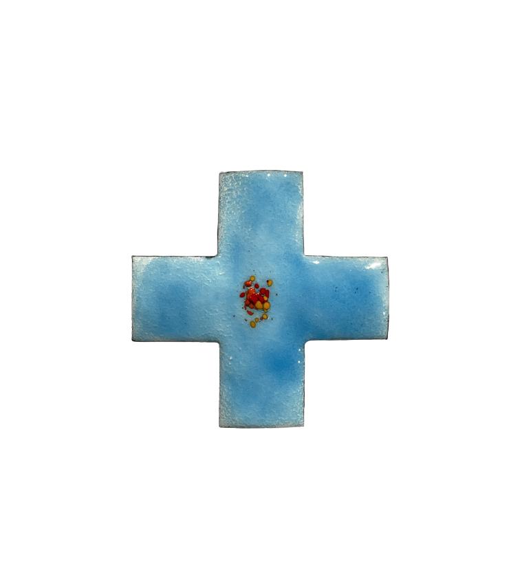 Croix grecque émaillée - bleu ciel